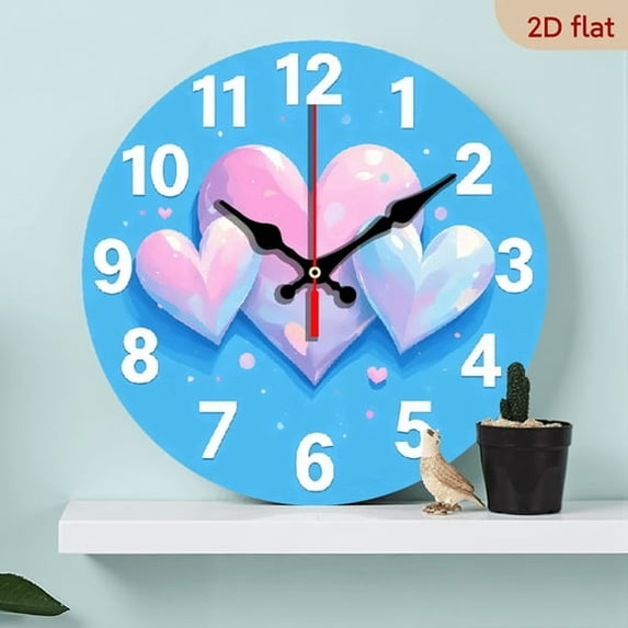 10 Inch Round Wooden Wall Clock with Heart-Shaped Watch Pattern Theme ...