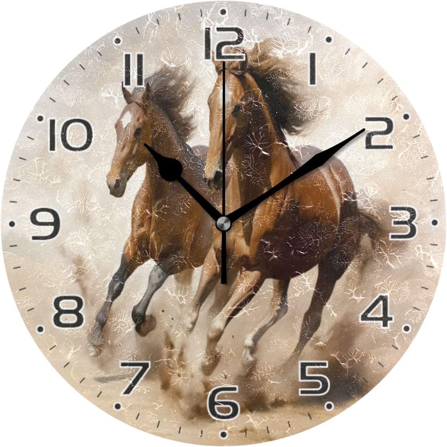 10 Inch Running Horse Clock Silent Round Wall Clock Non Ticking Battery ...