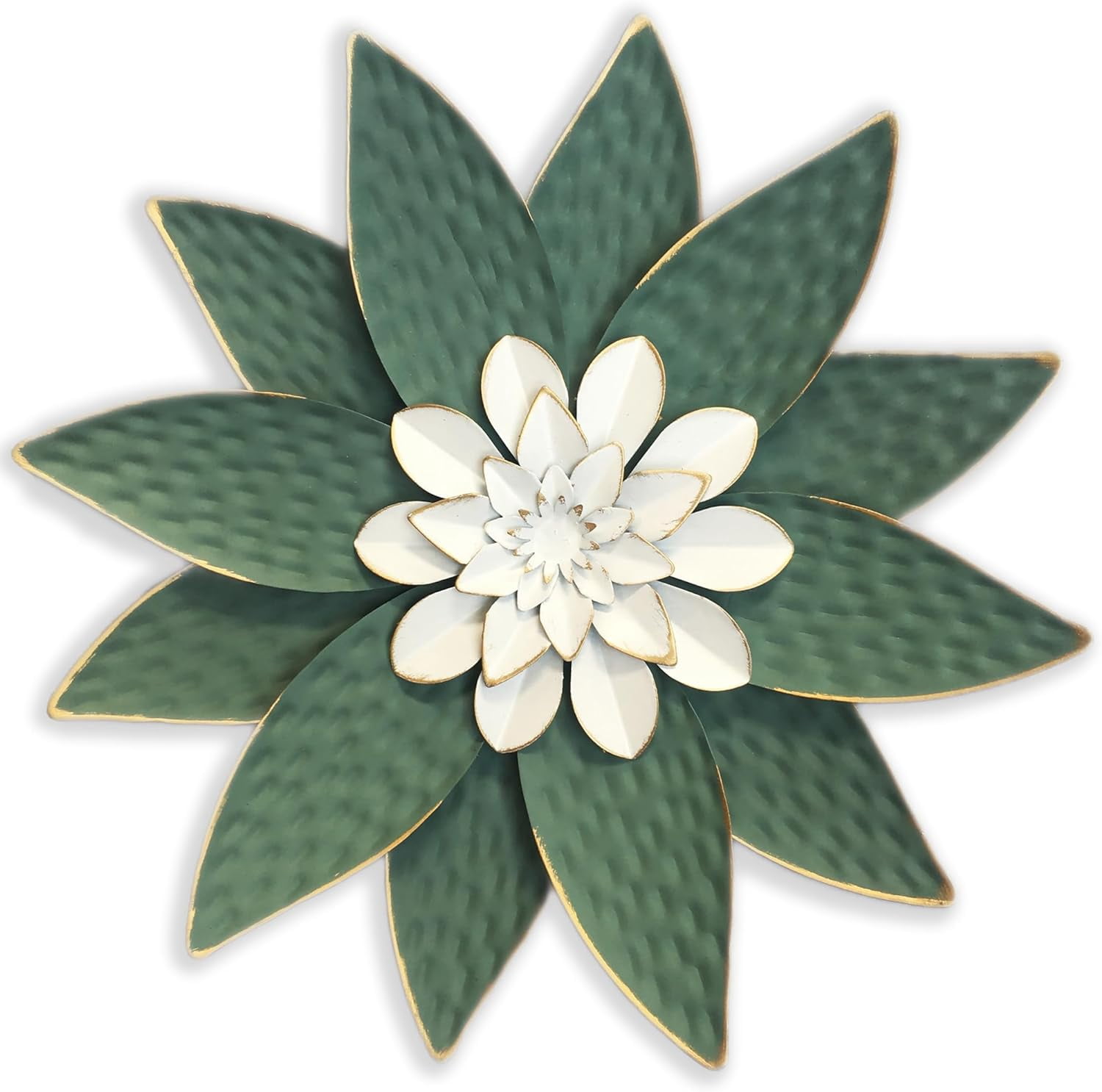 10 Inch Rustic White Green Metal Flower Wall Art Decor - Antique Floral ...