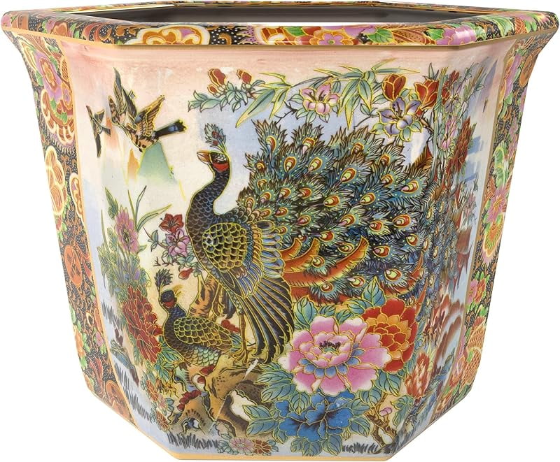 10-Inch Samo Burning Ceramic Flowerpot, Delicate Flower and Bird ...