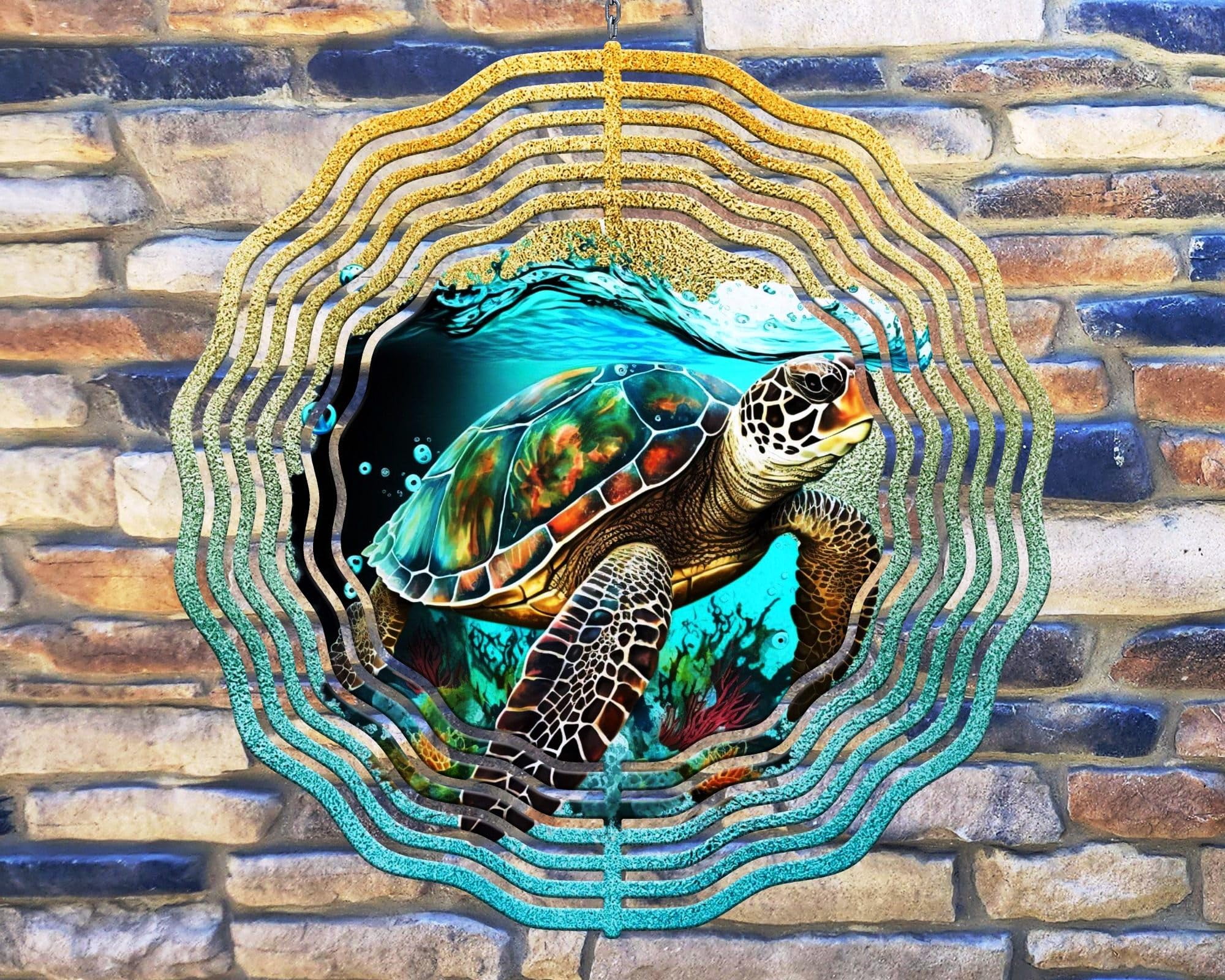 10 Inch Sea Turtle Tortoise Wind Spinner Yard Decor Aluminum Sublimated ...