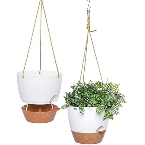 10 Inch Self Watering Hanging Pots, 2 Pack Hanging Planters with 40oZ ...