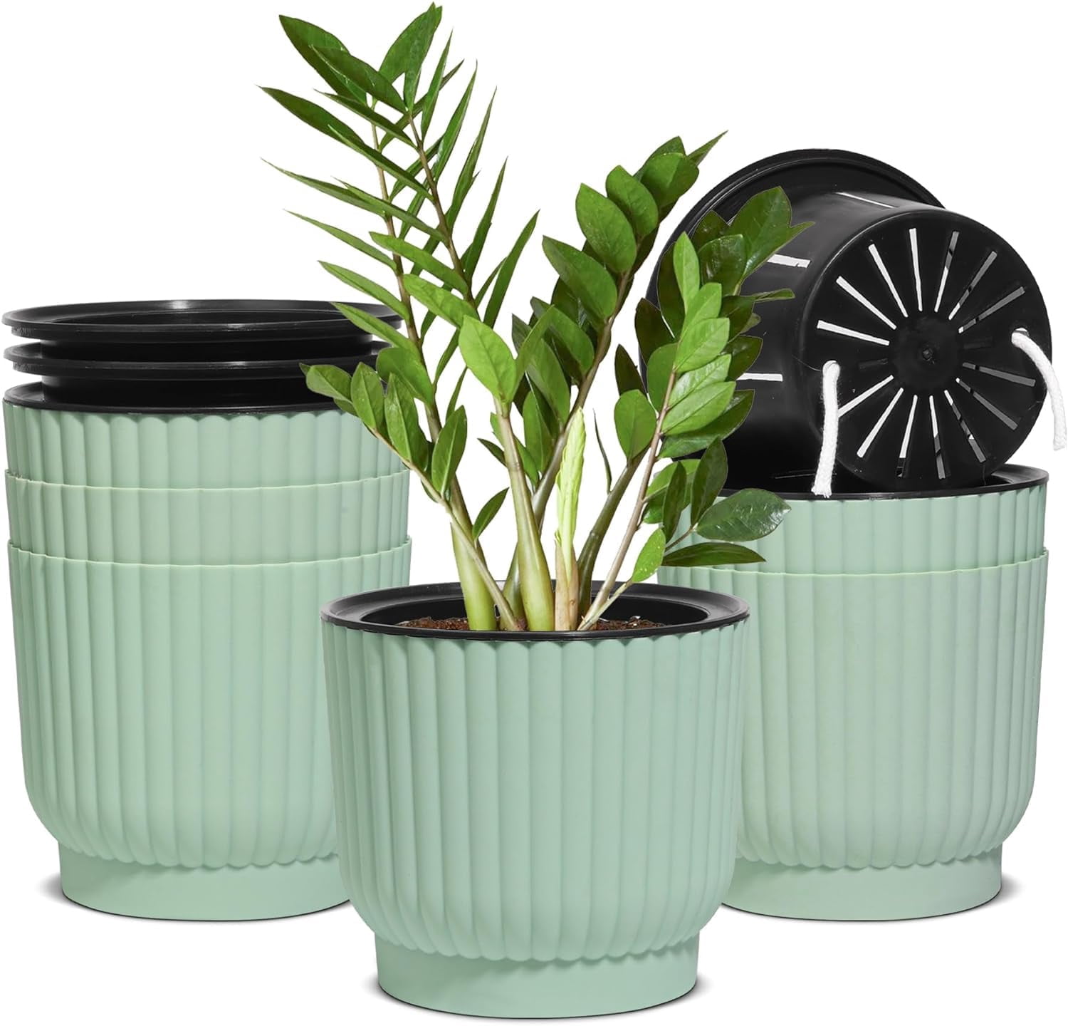 10 Inch Self Watering Indoor Plant Pots, 2 Pack Large Durable Plastic ...