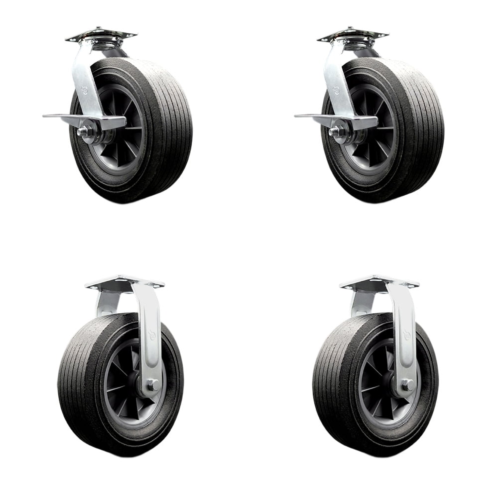 10 Inch Semi Pneumatic Wheel Caster Set 2 Swivel with Brakes and 2 ...