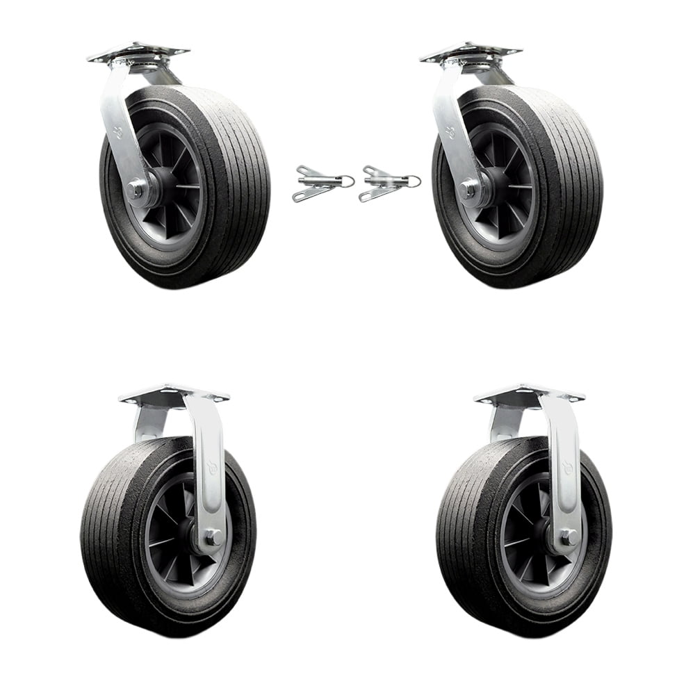 10 Inch Semi Pneumatic Wheel Caster Set 2 Swivel with Swivel Locks and ...