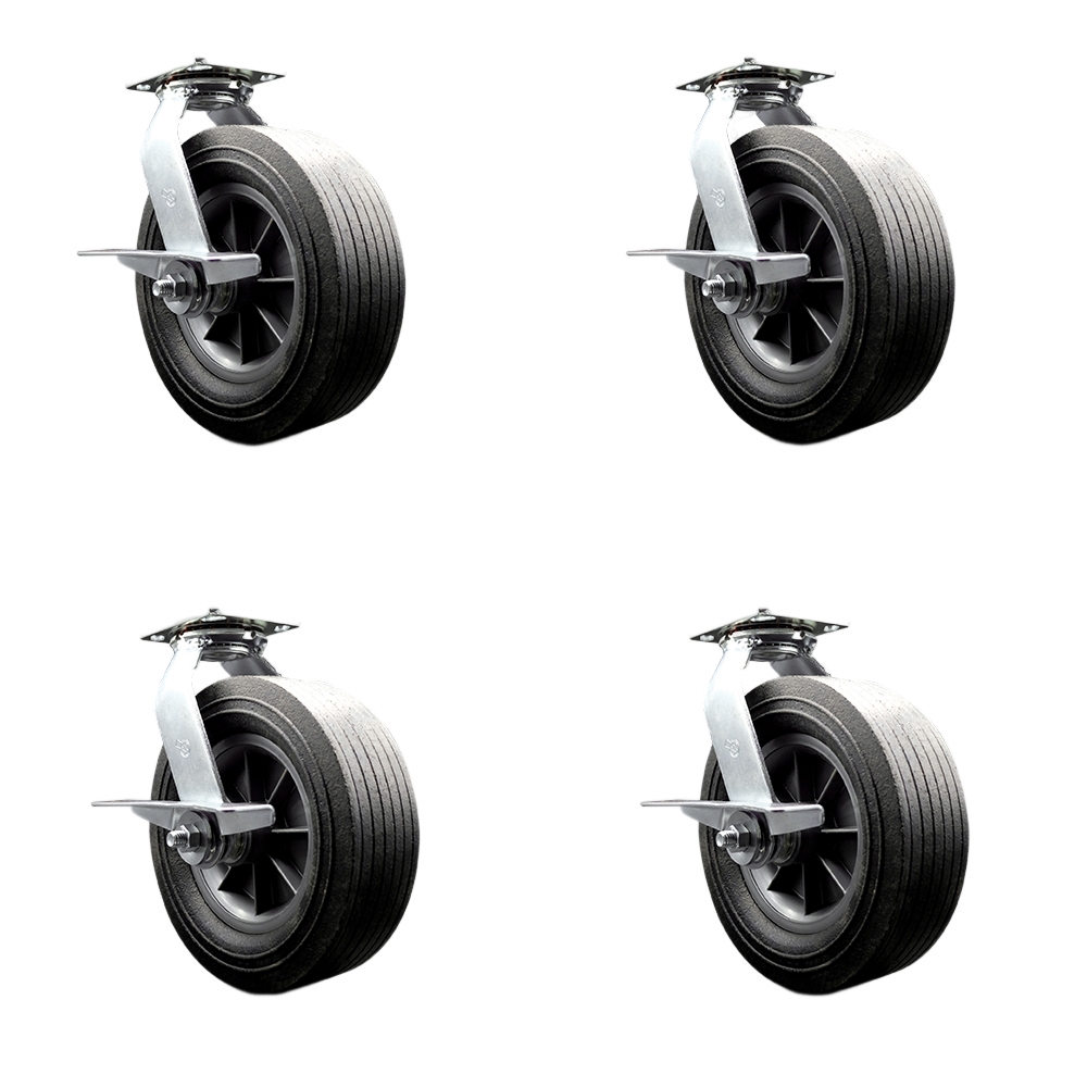 10 Inch Semi Pneumatic Wheel Swivel Casters with Brakes and Bolt Swivel ...