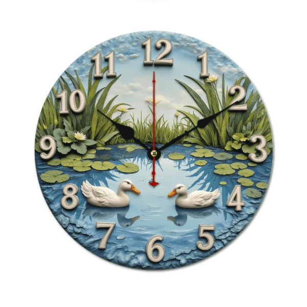 10-Inch Serene Water Lily Pond Wall Clock , BLACK Hands, and Red Second ...