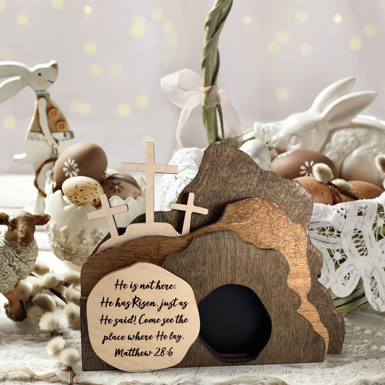 10 Inch Set of Empty Tomb Scene, Wooden Plus Thick Easter Home Figurine ...