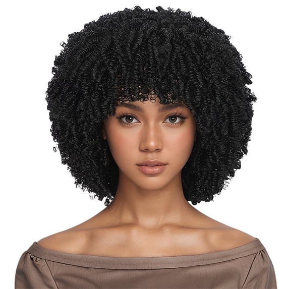 10 Inch Short Curly Hair Wigs with Bangs for Women - Elastic Hairnet ...