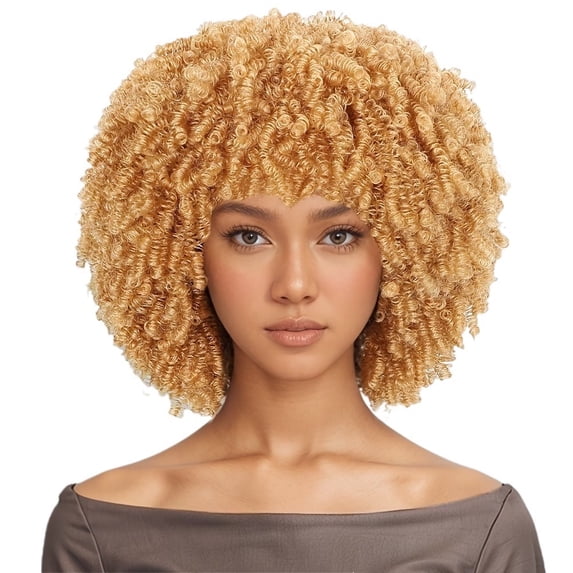 10 Inch Short Curly Hair Wigs with Bangs for Women - Elastic Hairnet ...