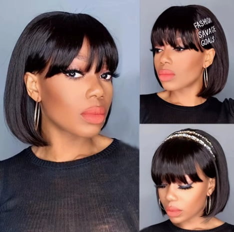 10-Inch Short Straight Bob Wig for Women with Air Bangs - Stylish and ...