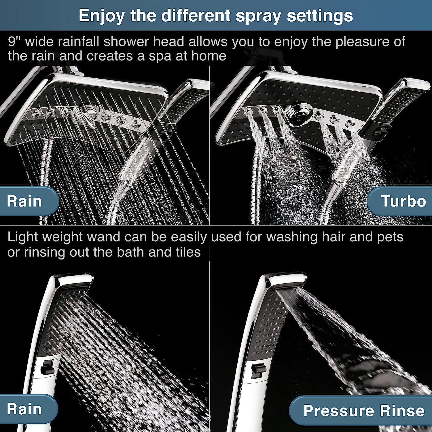 10 Inch Shower Arm Entender with Dual Shower Head Combo Set, Handheld ...