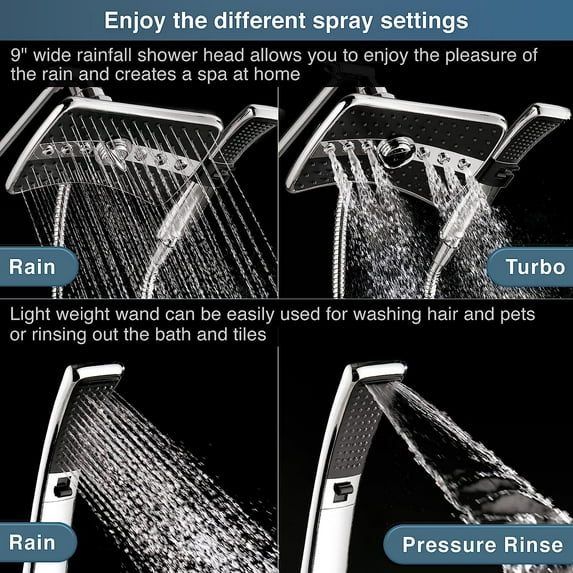 10 Inch Shower Arm Entender with Dual Shower Head Combo Set, Handheld ...