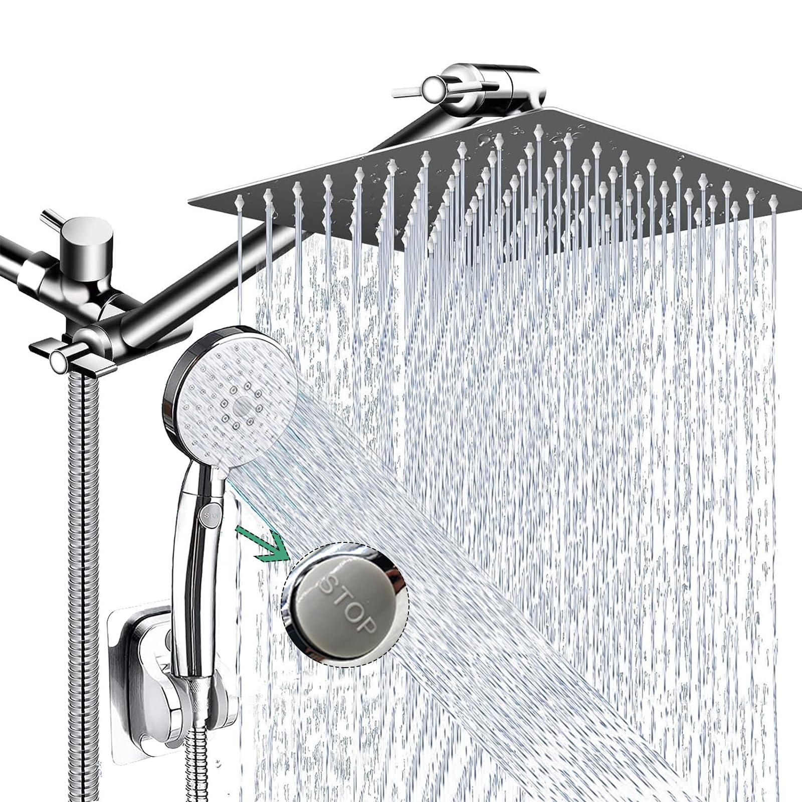 10 Inch Shower Head Combo, High Pressure Rainfall Shower Head with 4 ...