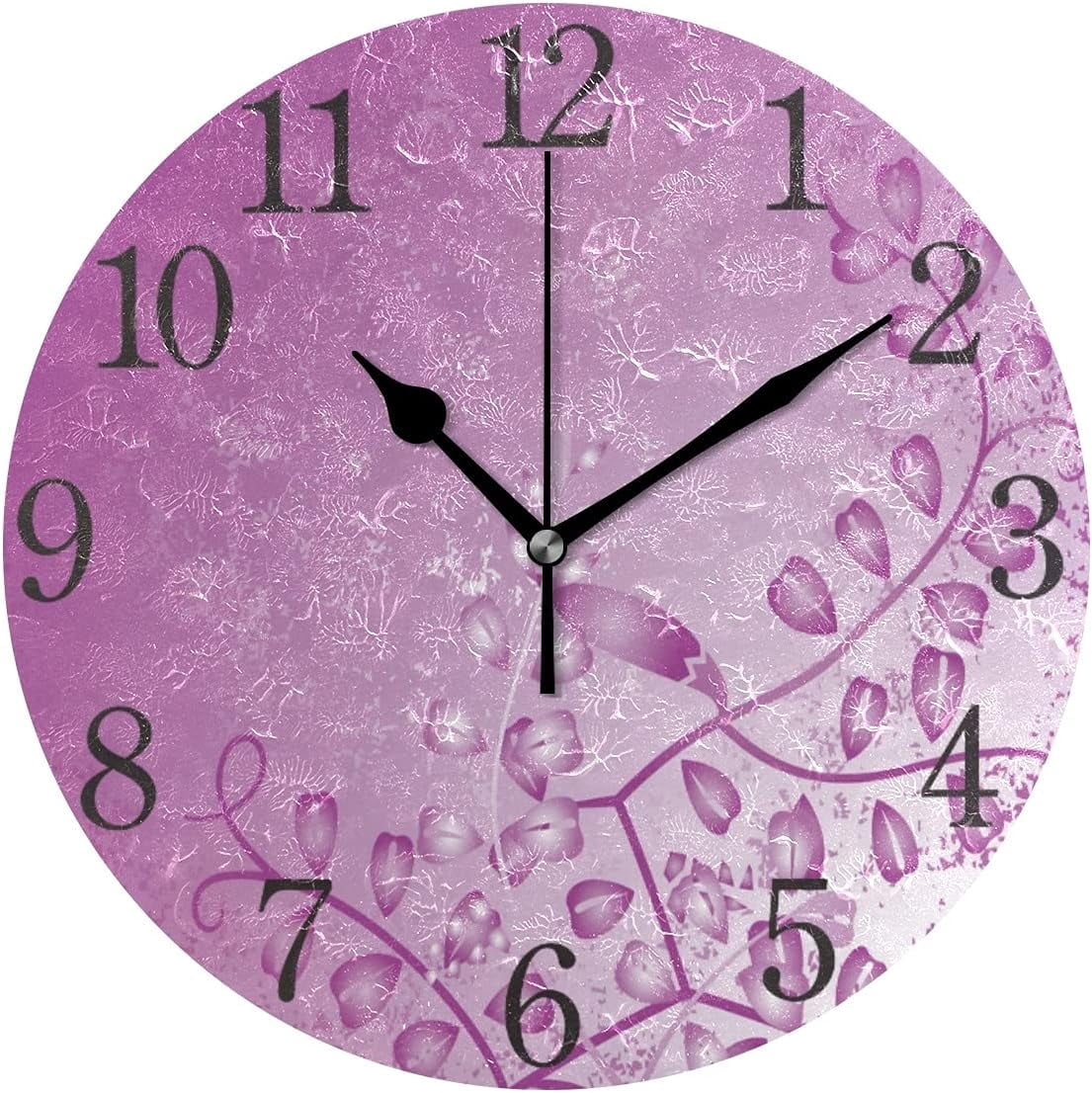 10 Inch Silent Non Ticking Round Wall Clock, Purple Vine Plant Home ...