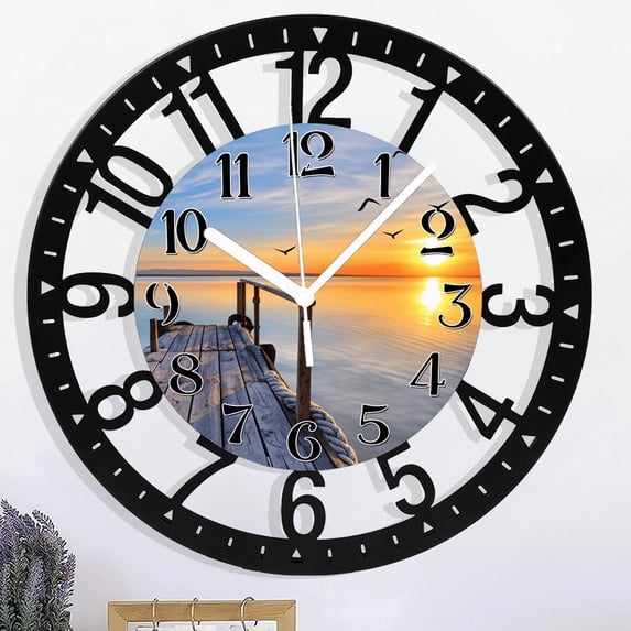 10 Inch Silent Non-Ticking Wrought Iron Round Wall Clock Big Arabic ...