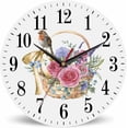 10-Inch Silent Round Wall Clock Basket Of Flowers With Robin Birds ...