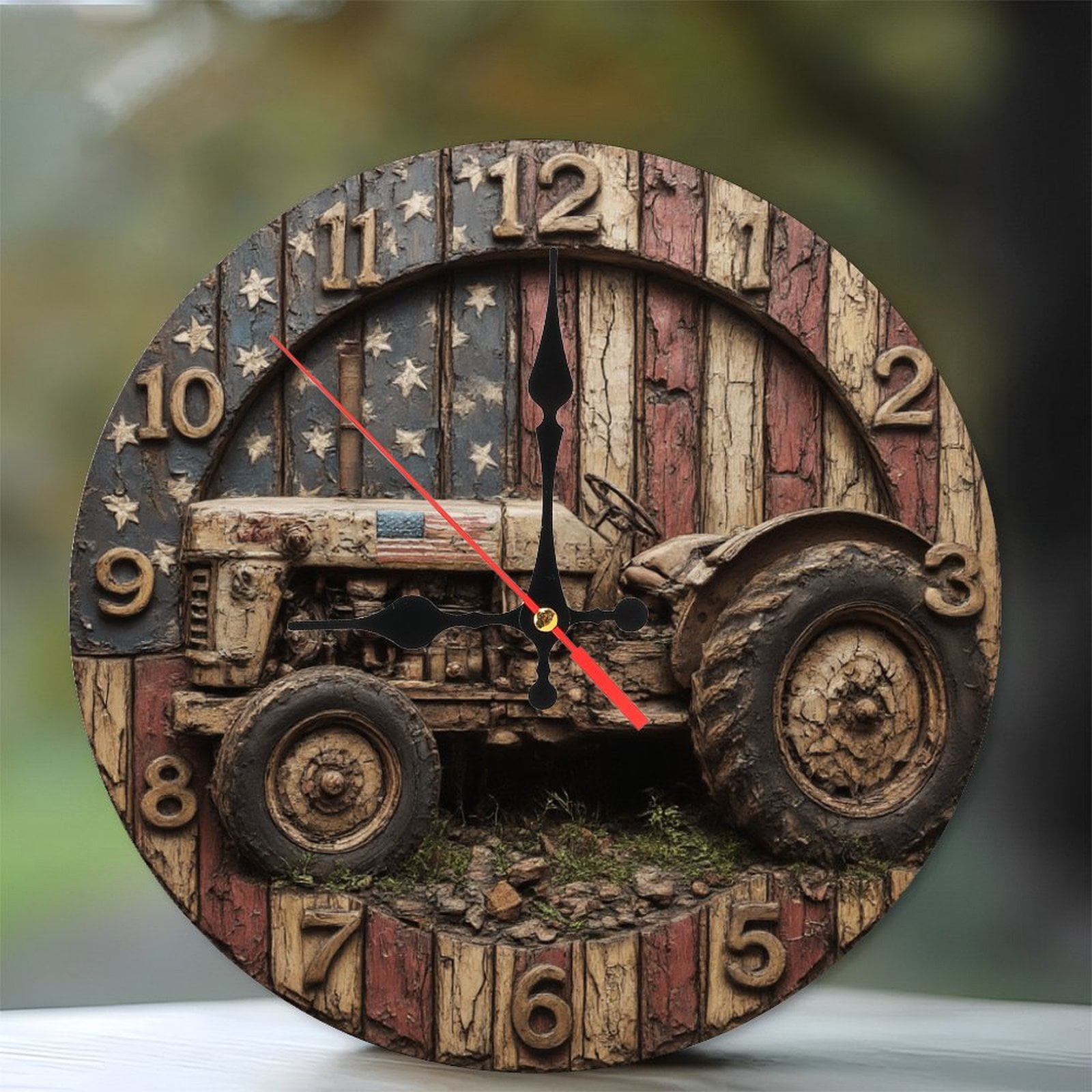 10-Inch Silent Wooden Wall Clock, " American Flag Tractor Wall Clock ...