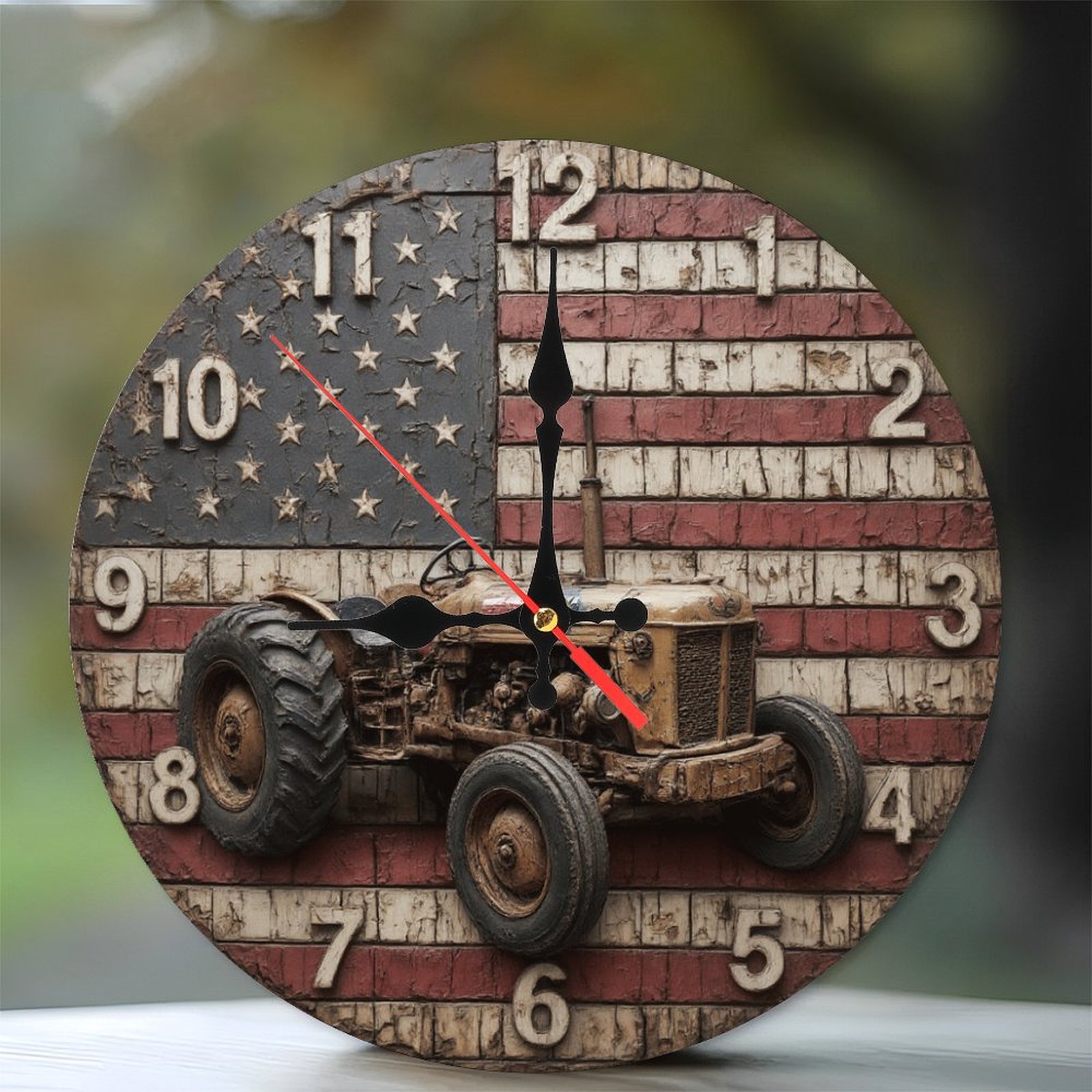 10-Inch Silent Wooden Wall Clock, " American Flag Tractor Wall Clock ...