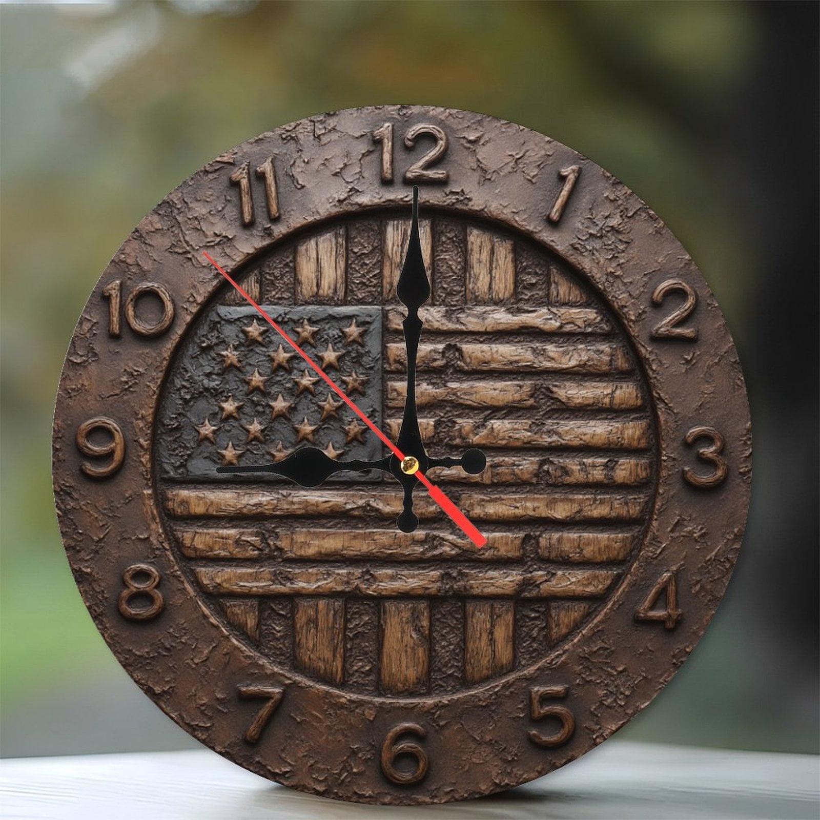 10-Inch Silent Wooden Wall Clock, " American Flag Wall Clock Rustic ...
