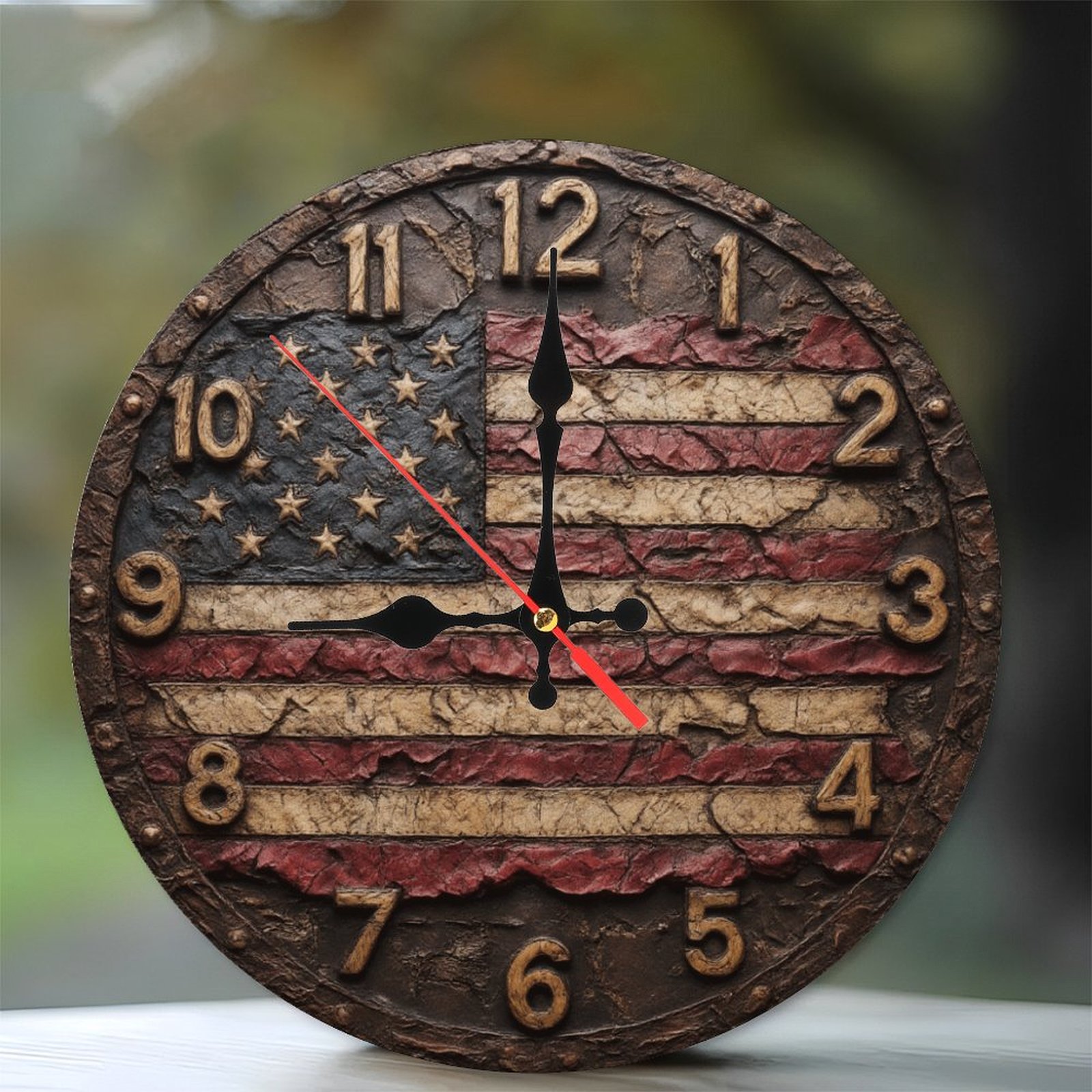 10-Inch Silent Wooden Wall Clock, " American Flag Wall Clock Rustic ...