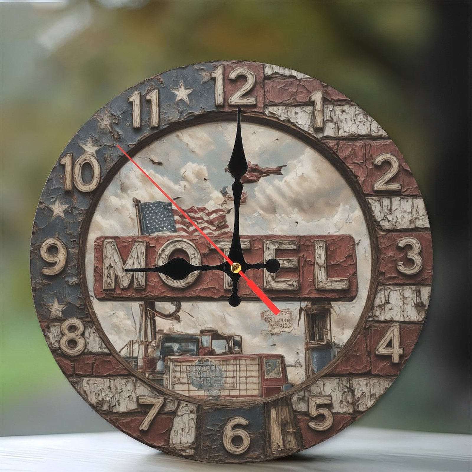 10-Inch Silent Wooden Wall Clock, " American Route66 Vintage Motel ...