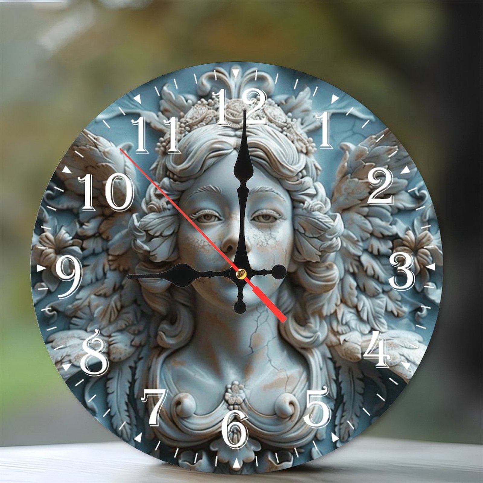 10-Inch Silent Wooden Wall Clock, " Angel Face Clock Ornate Wings ...