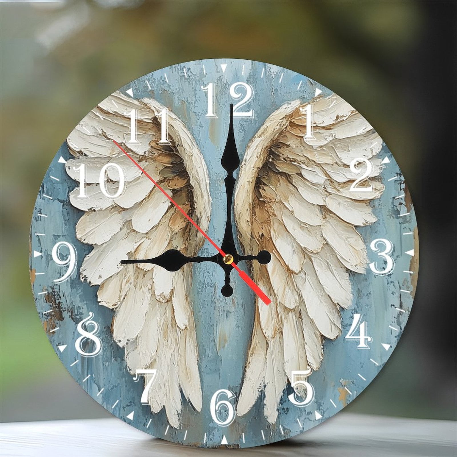 10-Inch Silent Wooden Wall Clock, " Angel Wings Clock Face Serene ...