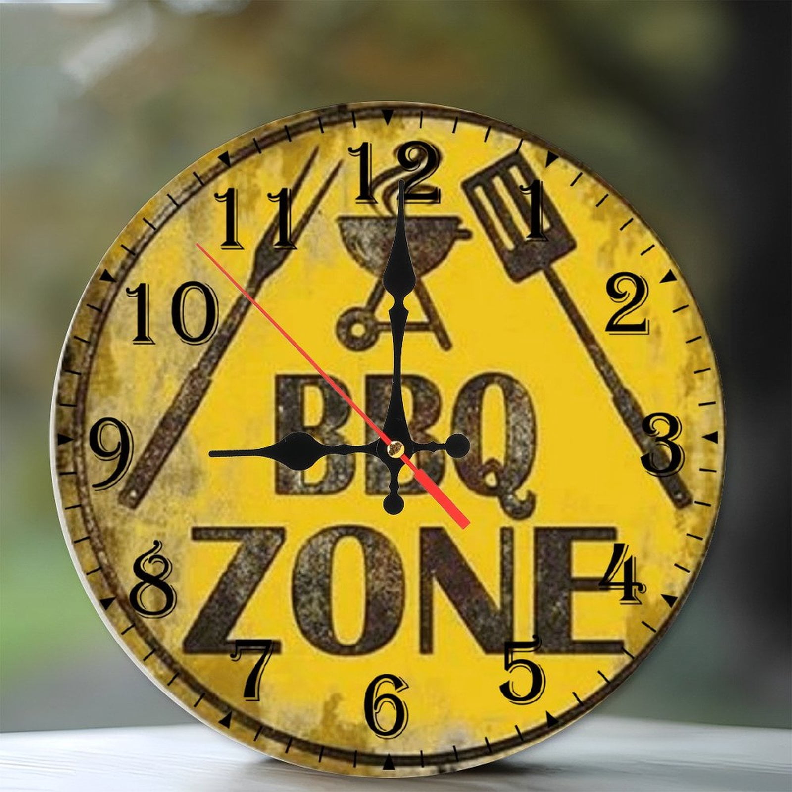 10-Inch Silent Wooden Wall Clock, " BBQ Clock Grill Utensils Design ...