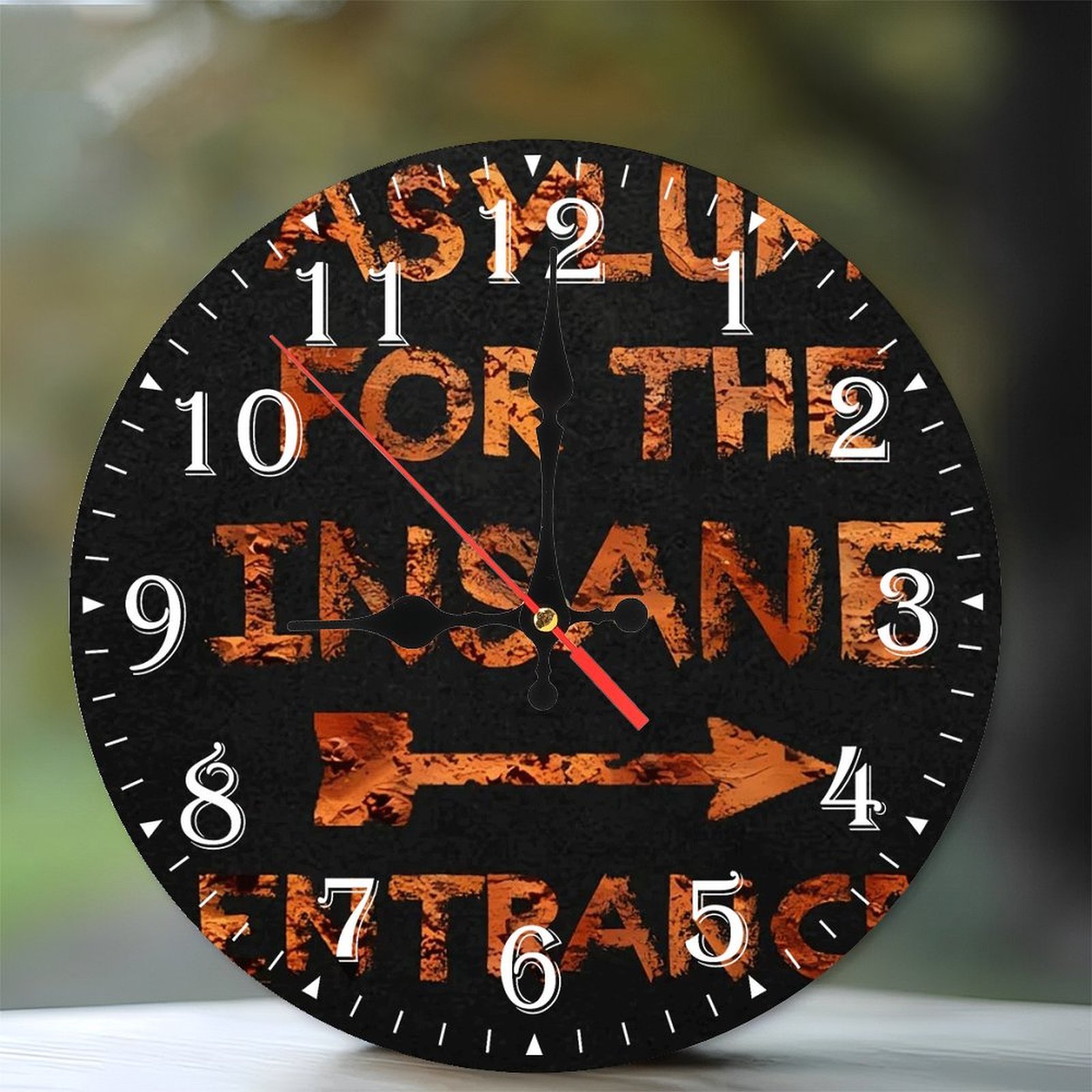 10-Inch Silent Wooden Wall Clock, " Clock Face Asylum Entrance Text ...