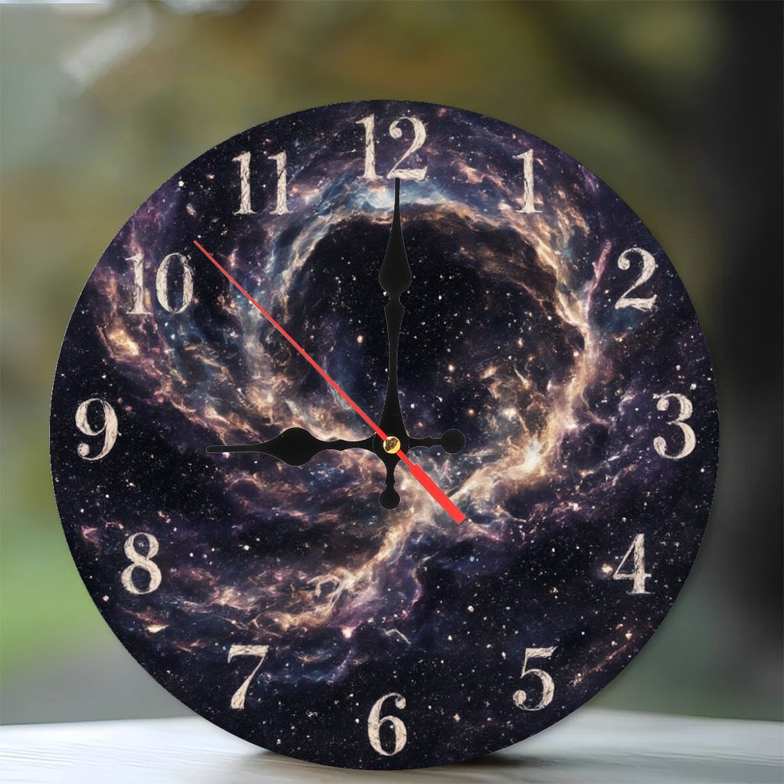 10-Inch Silent Wooden Wall Clock, " Cosmic Nebula Galaxy Space Clock ...