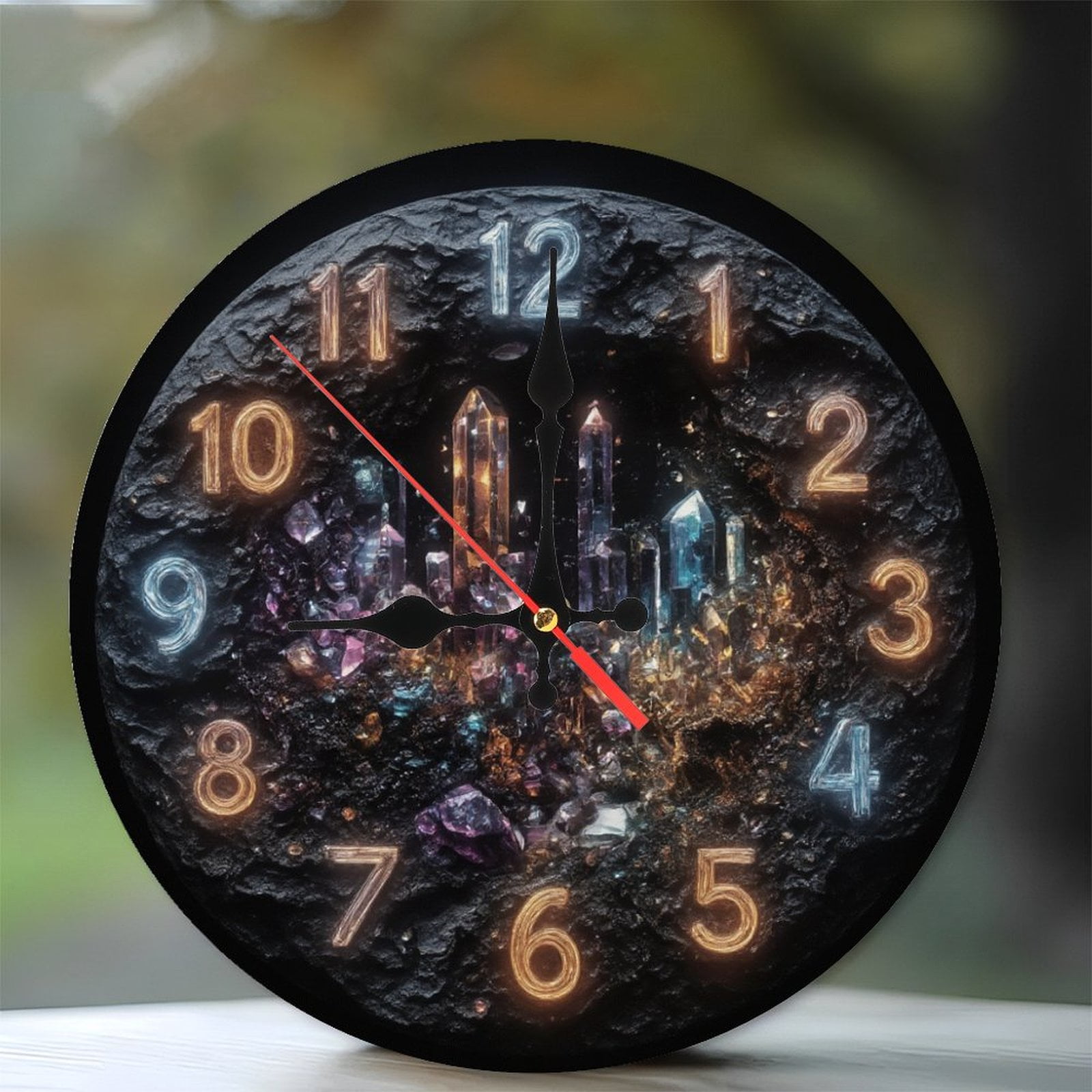 10-Inch Silent Wooden Wall Clock, " Crystal Cave Clock Neon Wall Decor ...