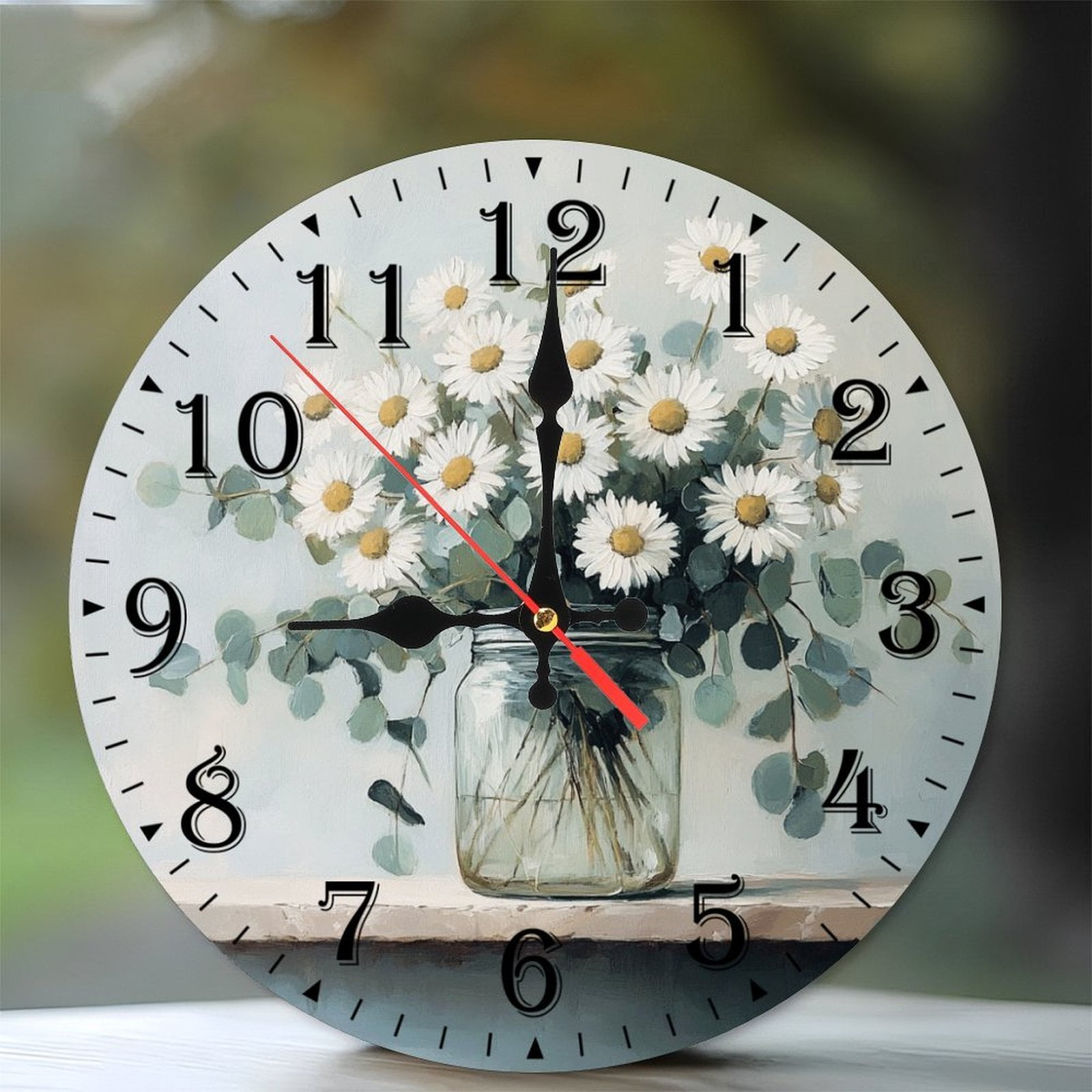 10-Inch Silent Wooden Wall Clock, " Daisies in Mason Jar Clock " Silent ...