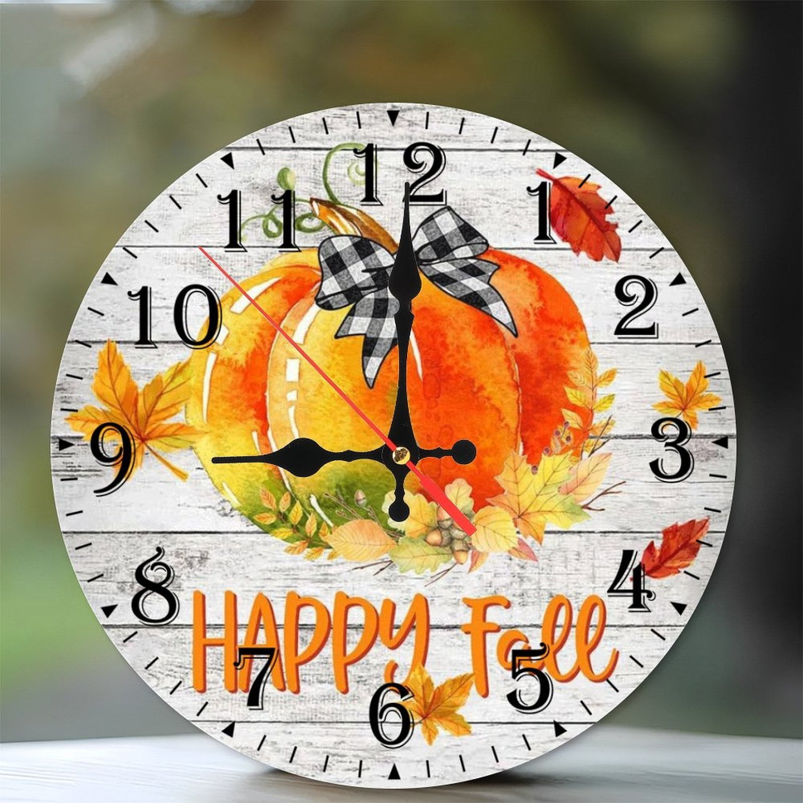 10-Inch Silent Wooden Wall Clock, " Fall Pumpkin Clock Happy Autumn ...