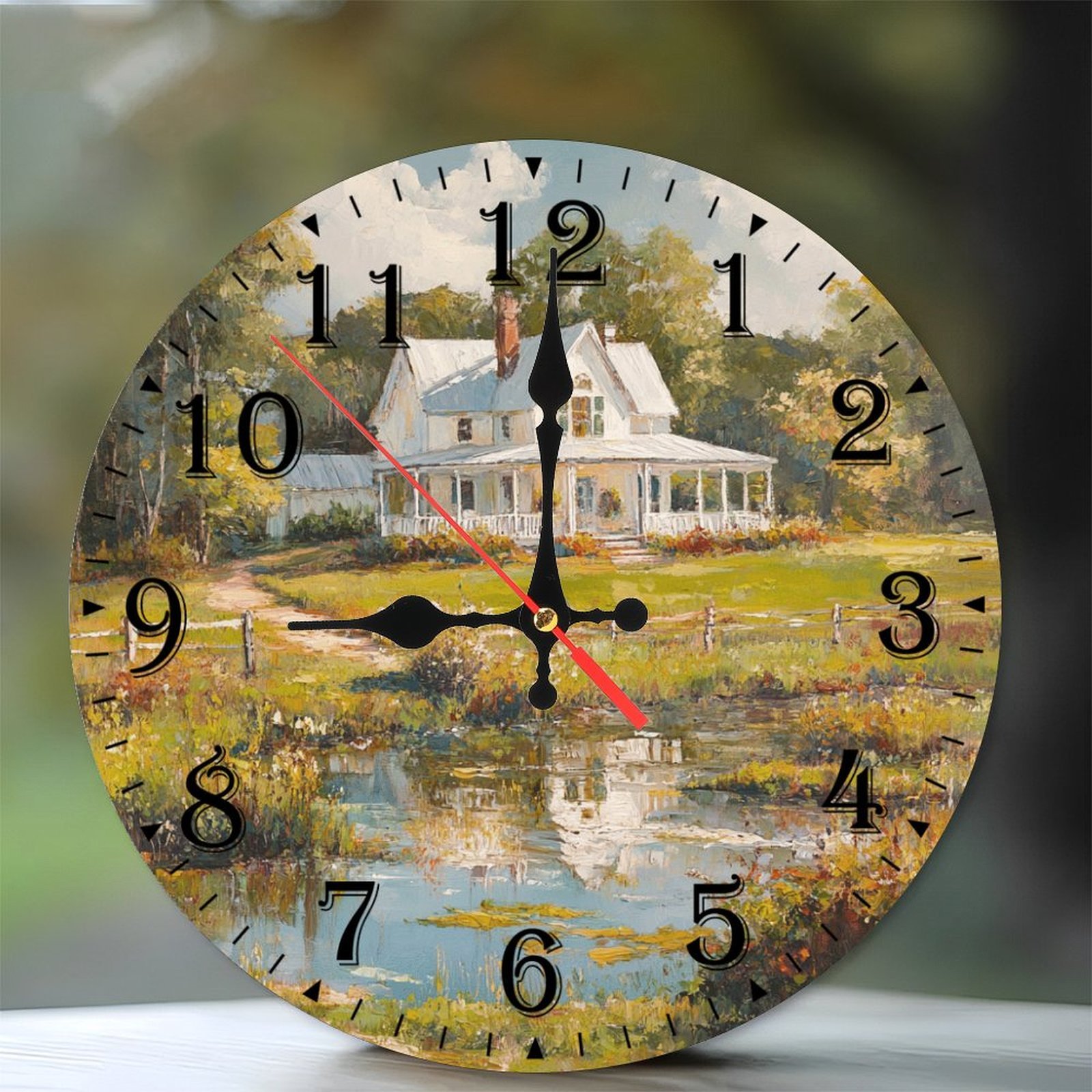 10-Inch Silent Wooden Wall Clock, " Farmhouse Clock Serene Pond ...