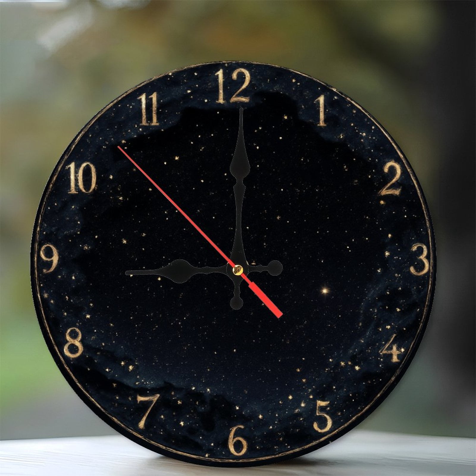 10-Inch Silent Wooden Wall Clock, " Gold Glitter Galaxy Night Sky Clock ...