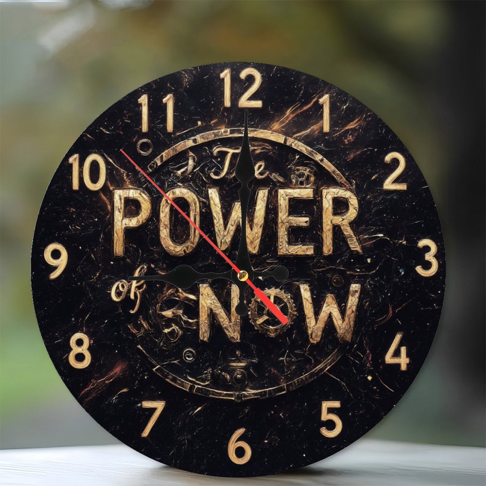 10-Inch Silent Wooden Wall Clock, " Gold Power Of Now Motivational Wall ...