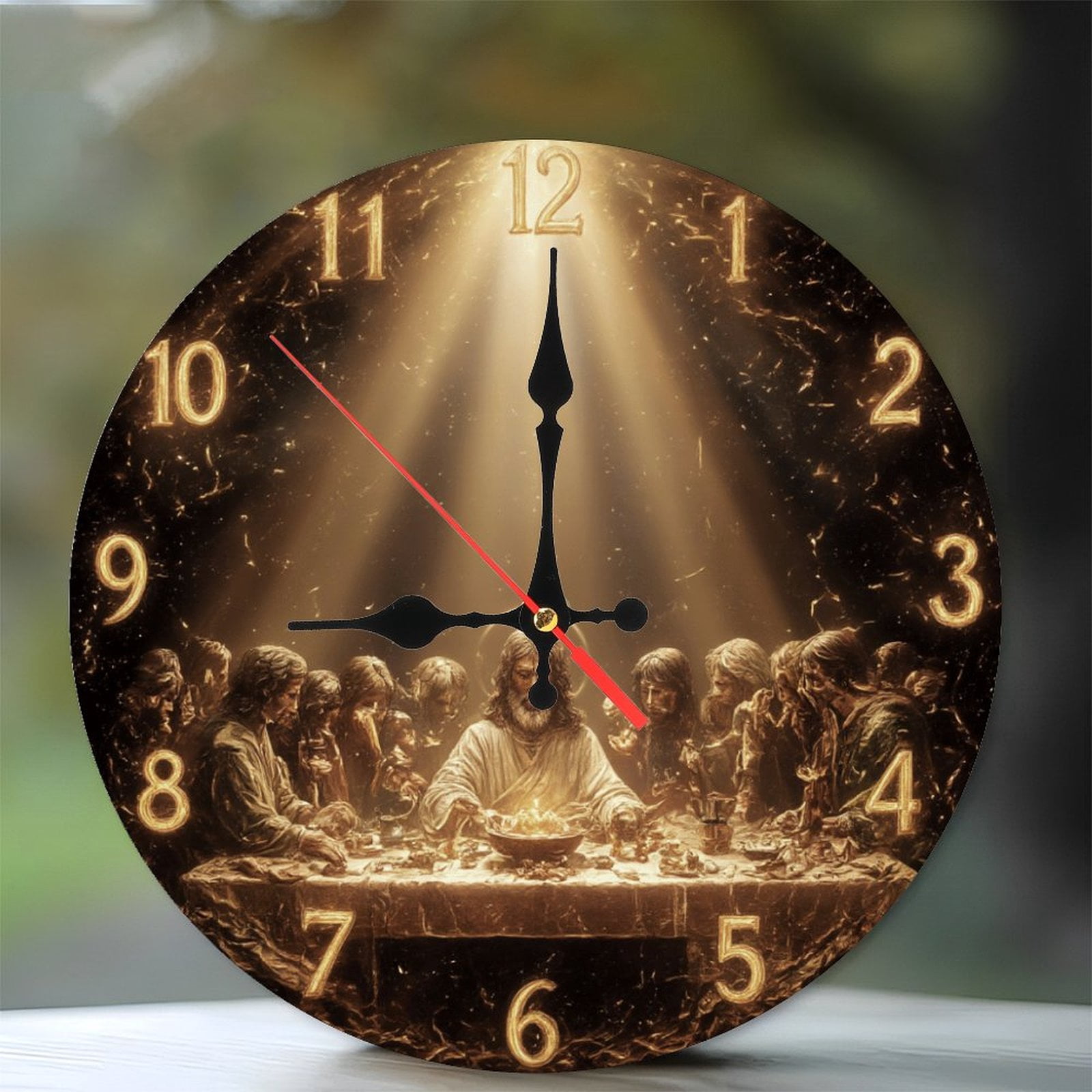 10-Inch Silent Wooden Wall Clock, " Golden Last Supper Clock Wall Decor ...