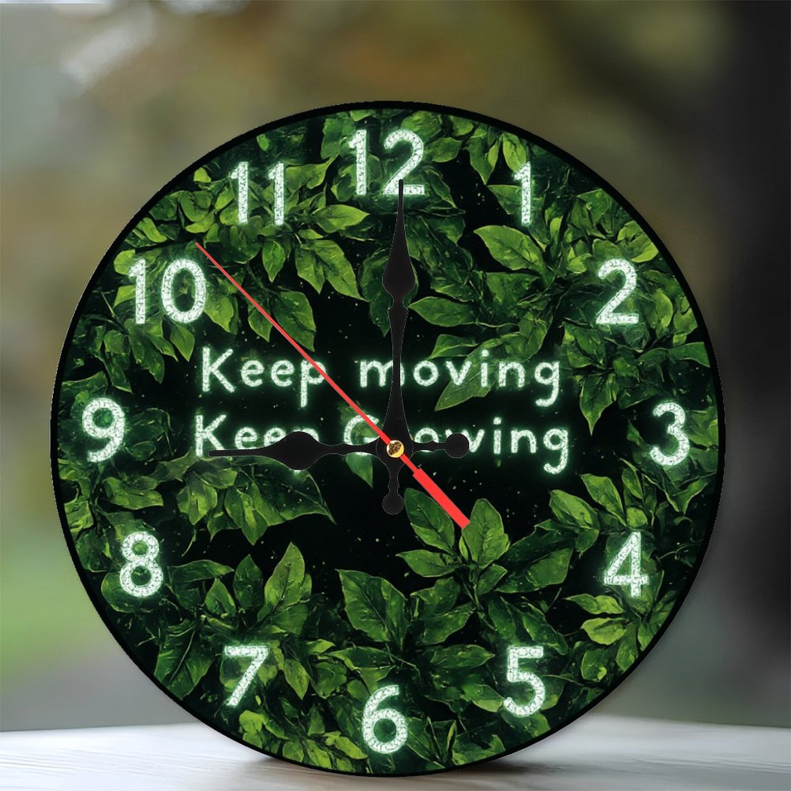 10-Inch Silent Wooden Wall Clock, " Green Leaves Wall Clock Keep Moving ...