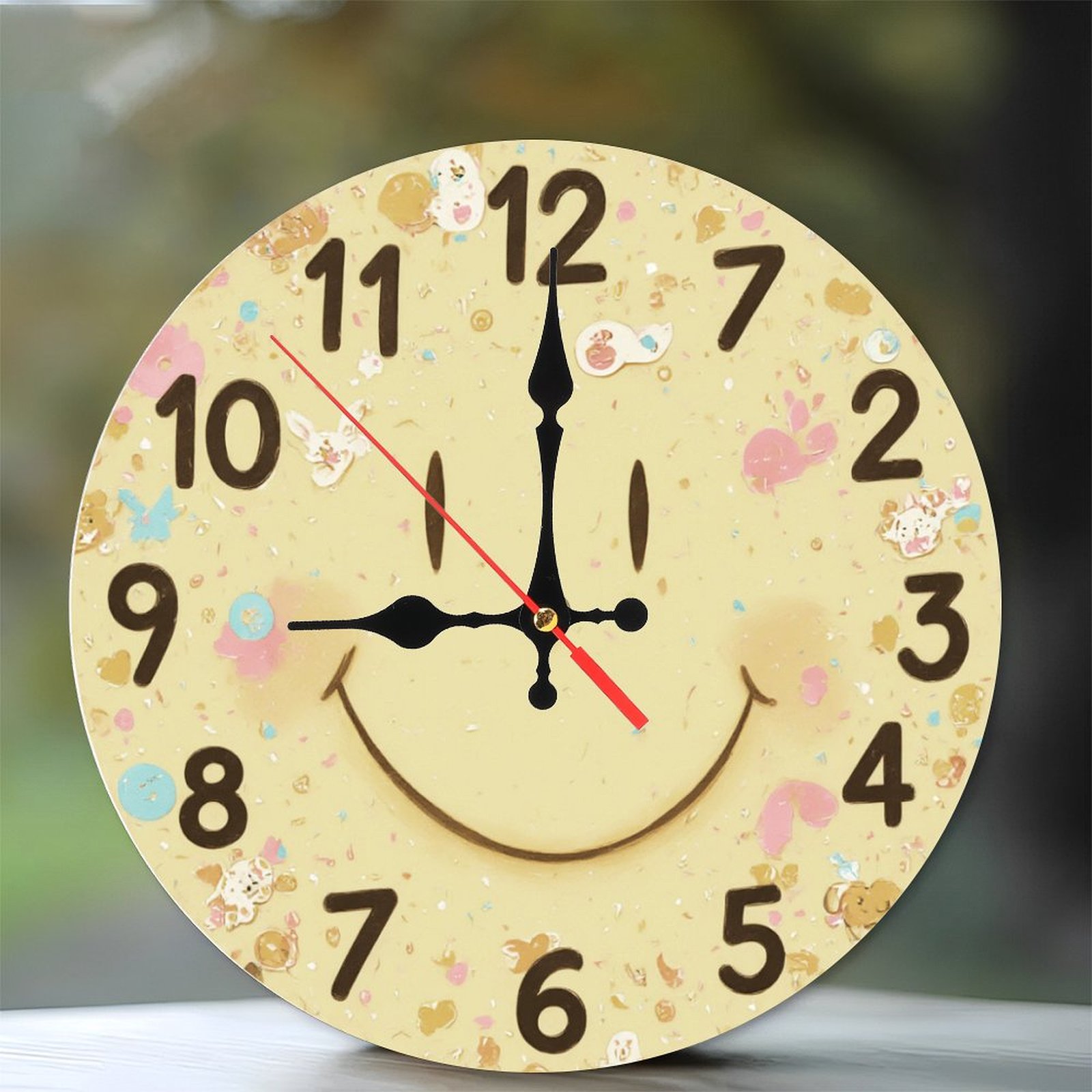 10-Inch Silent Wooden Wall Clock, " Happy Face Smiley Wall Clock Home ...