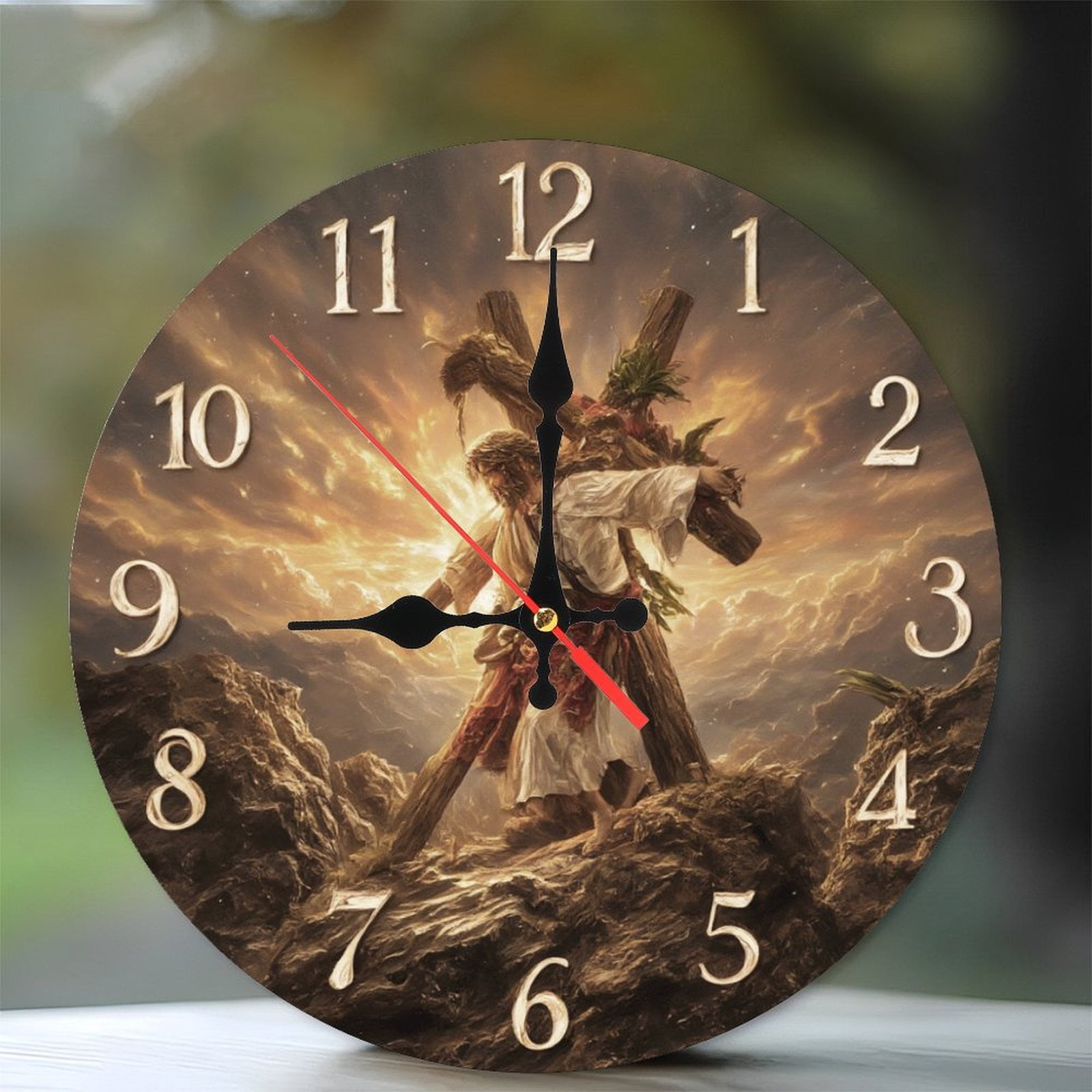 10-Inch Silent Wooden Wall Clock, " Jesus Carrying Cross Wall Clock ...