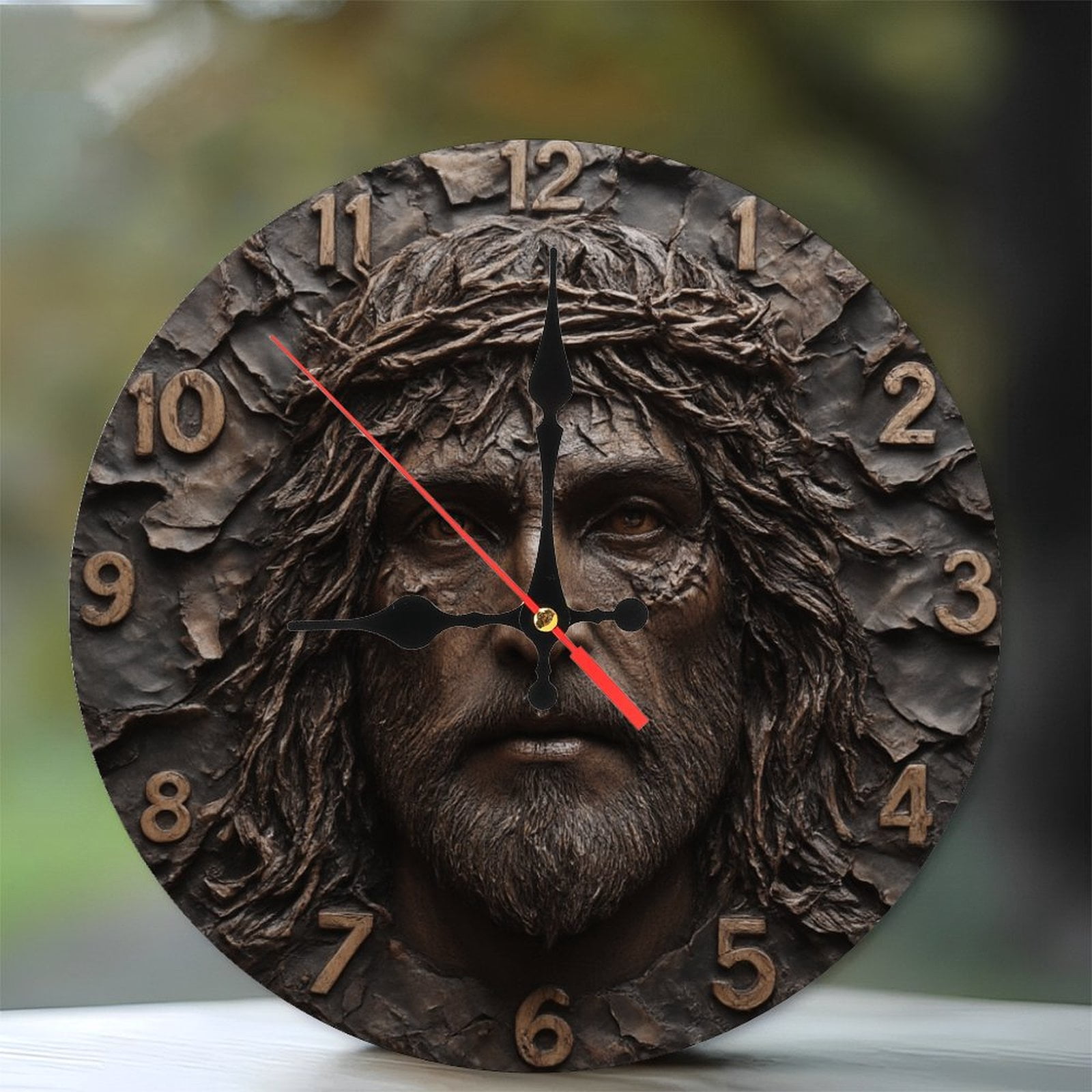 10-Inch Silent Wooden Wall Clock, " Jesus Christ Bronze Clock Wall ...