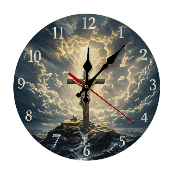 10-Inch Silent Wooden Wall Clock with Jesus Christ Crucifixion Art ...