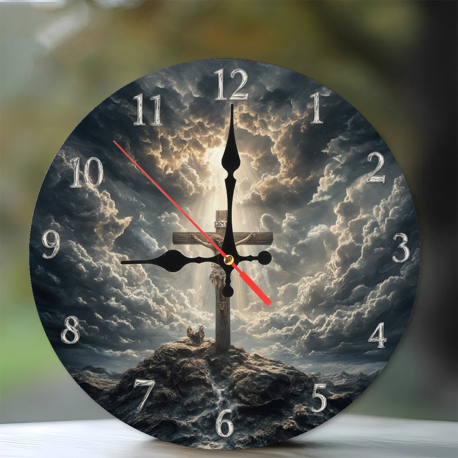 10-Inch Silent Wooden Wall Clock, " Jesus Christ Crucifixion Wall Clock ...