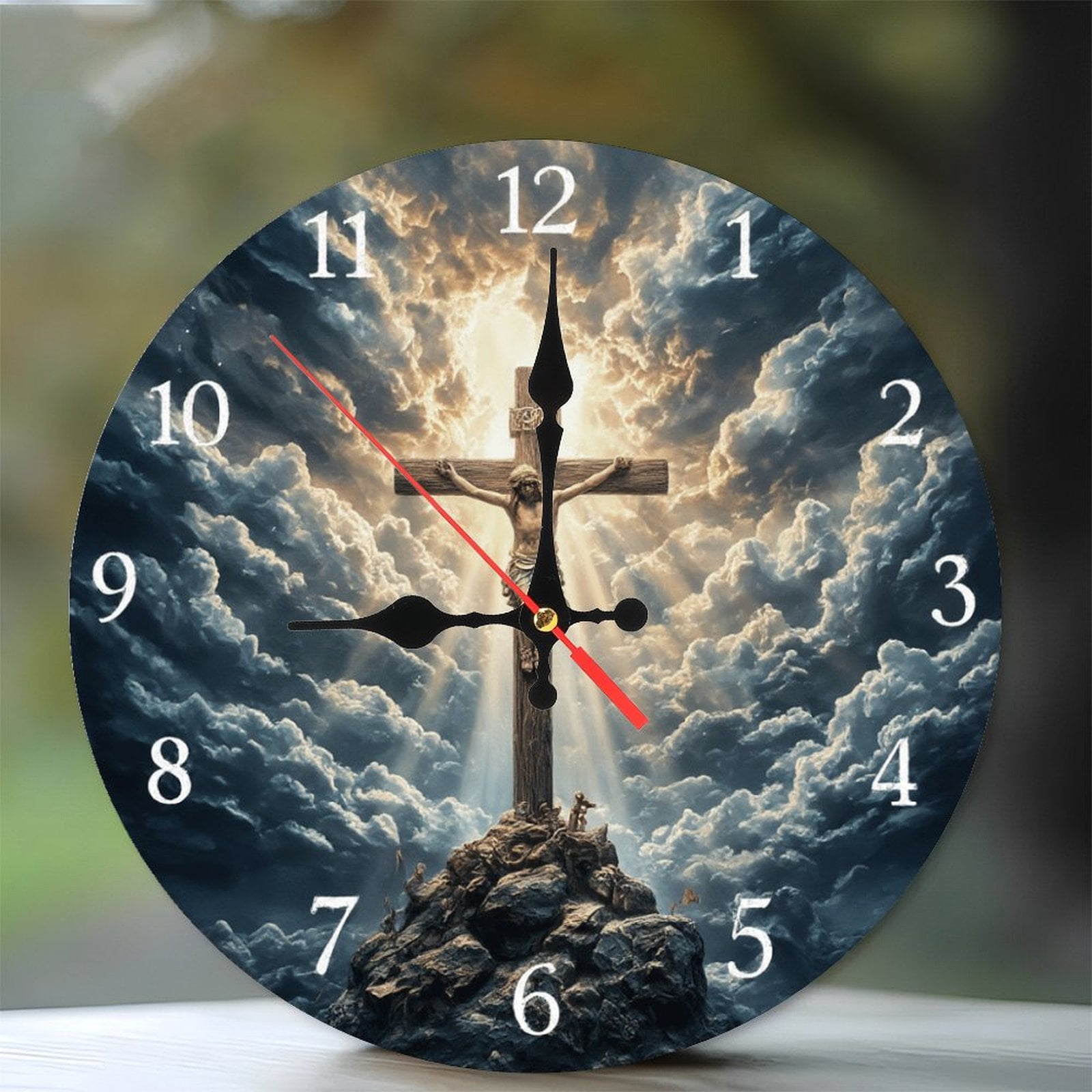 10-Inch Silent Wooden Wall Clock, " Jesus Christ Crucifixion Wall Clock ...