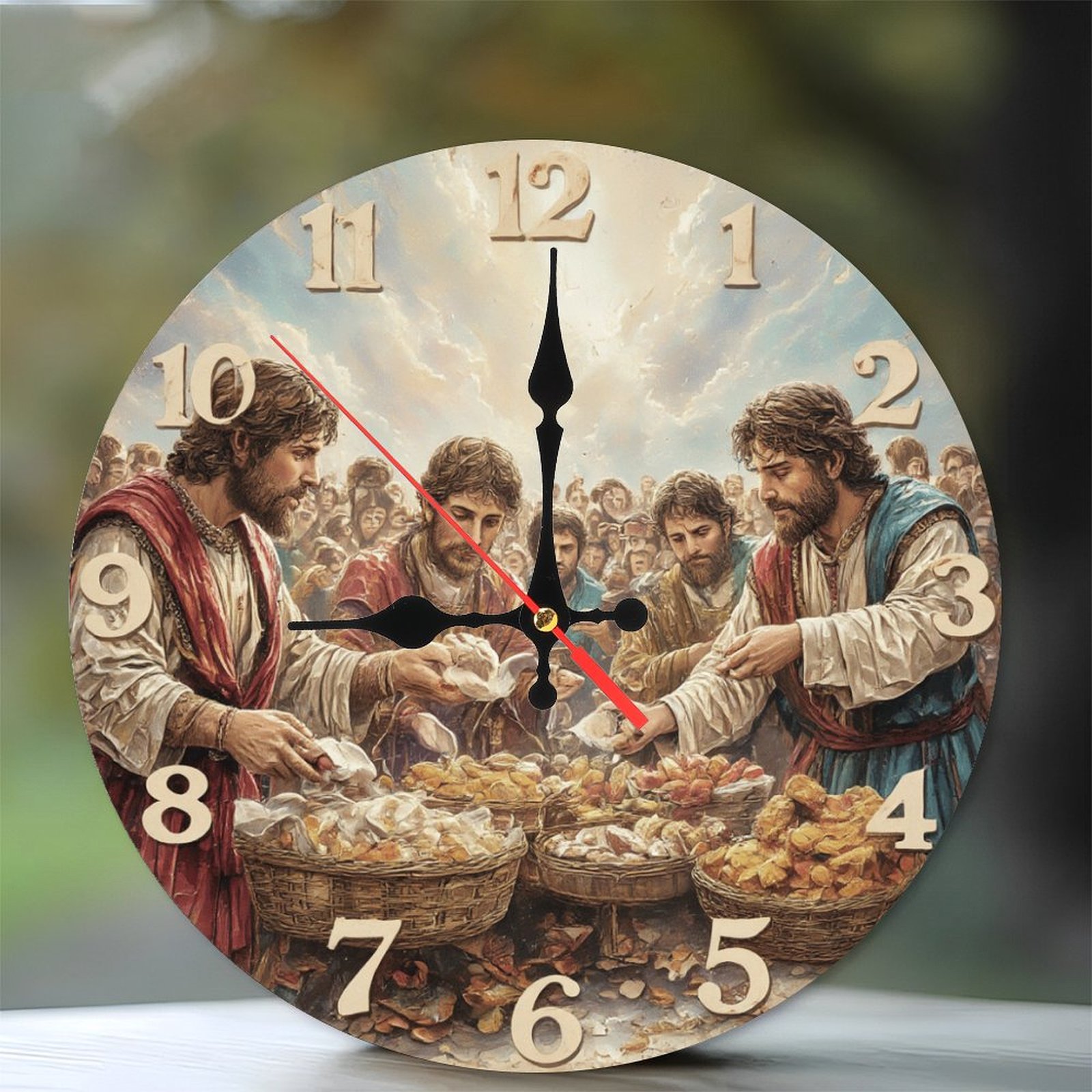 10-Inch Silent Wooden Wall Clock, " Jesus Christ Feeding Multitude Wall ...
