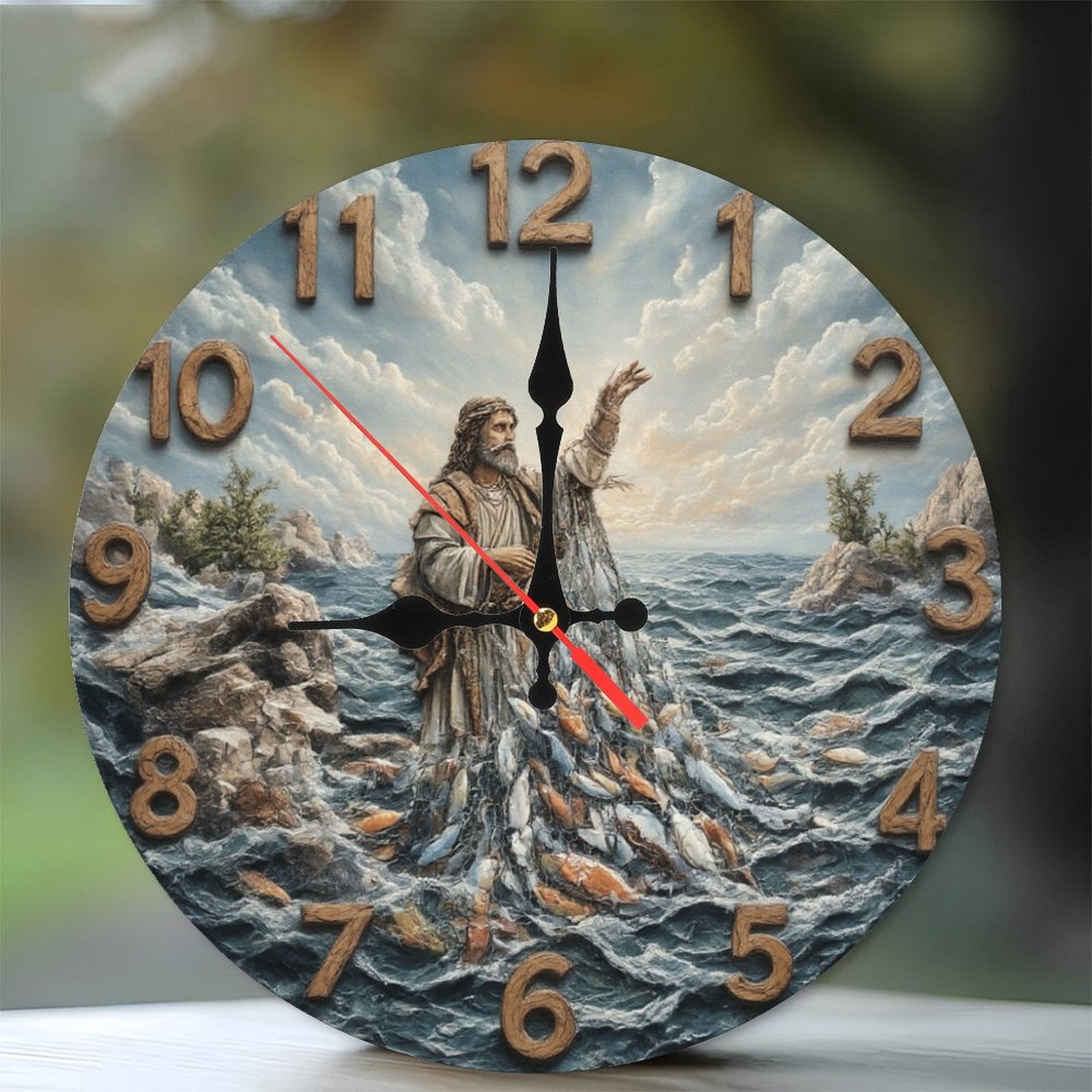 10-Inch Silent Wooden Wall Clock, " Jesus Christ Miraculous Fish Wall ...