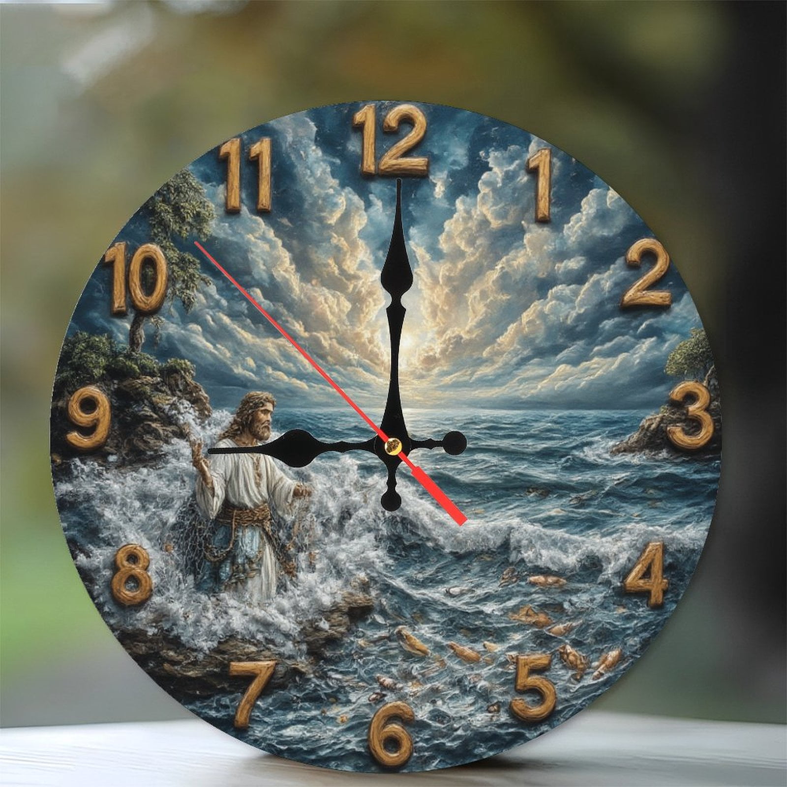 10-Inch Silent Wooden Wall Clock, " Jesus Christ Ocean Wave Wall Clock ...