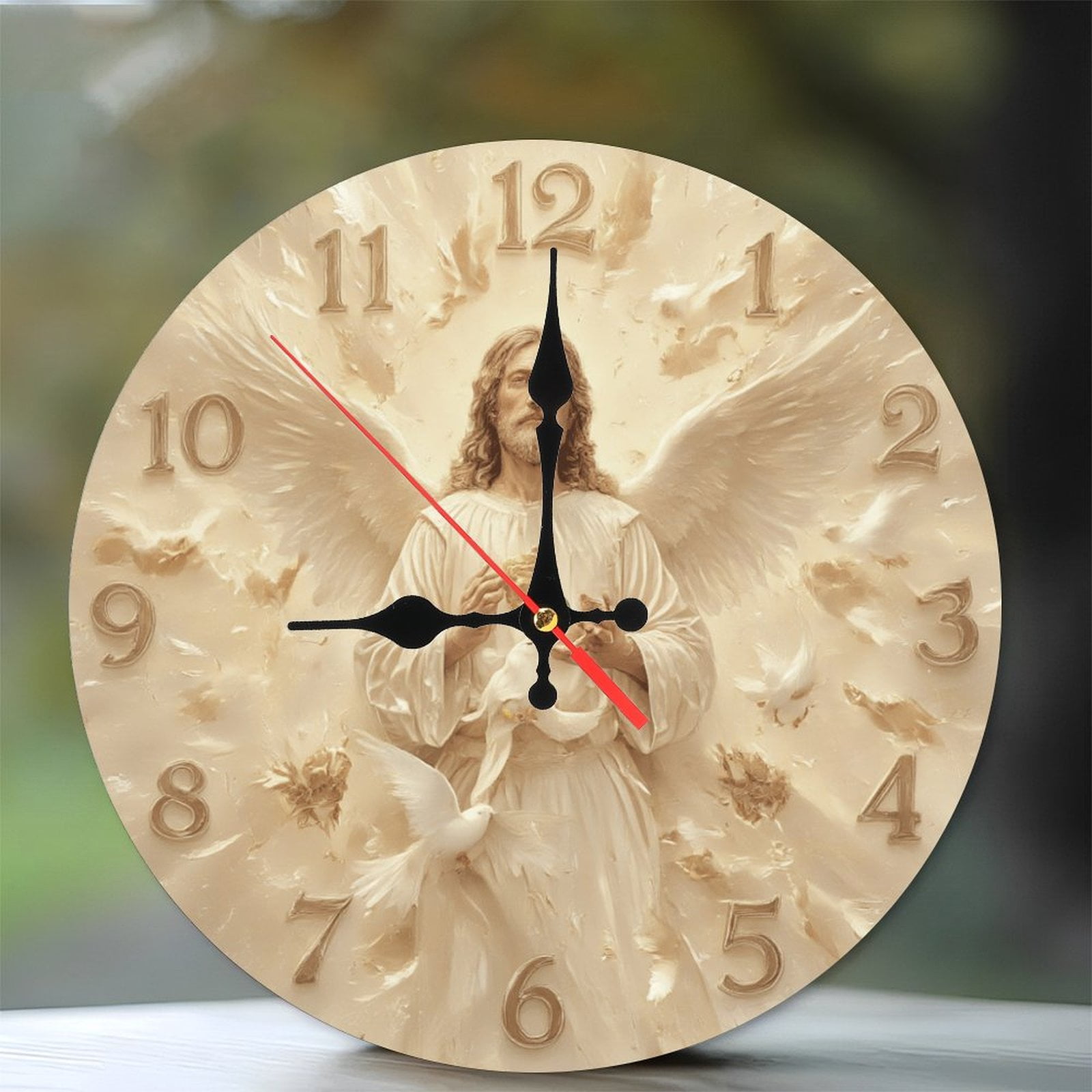 10-Inch Silent Wooden Wall Clock, " Jesus Christ Wall Clock Angel Wings ...