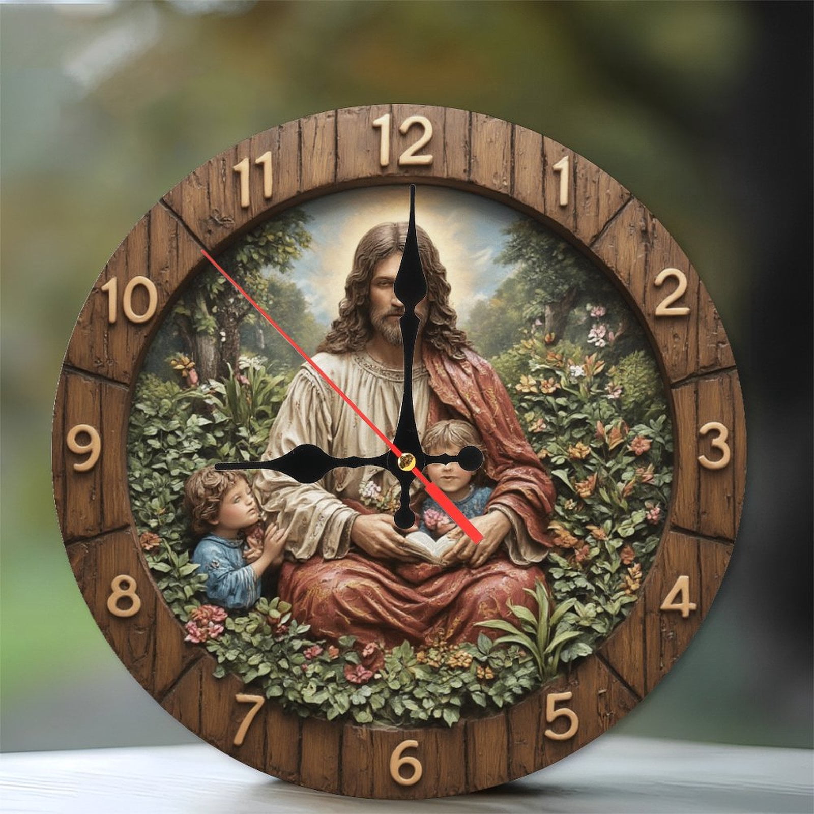 10-Inch Silent Wooden Wall Clock, " Jesus Christ Wall Clock Religious ...